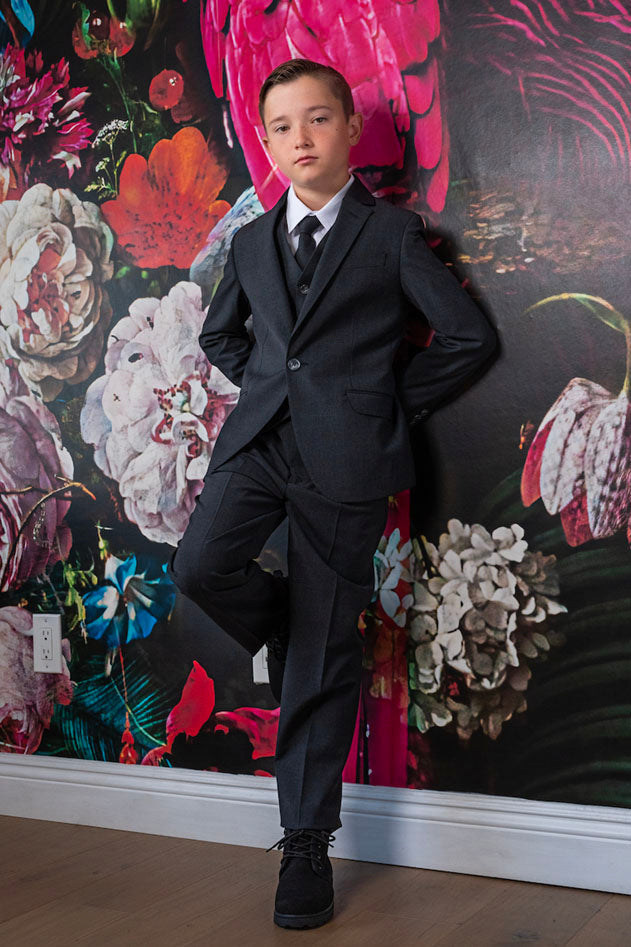 "Luxor" Kids Kem Charcoal Suit 5-Piece Set – LittleTuxedos.com