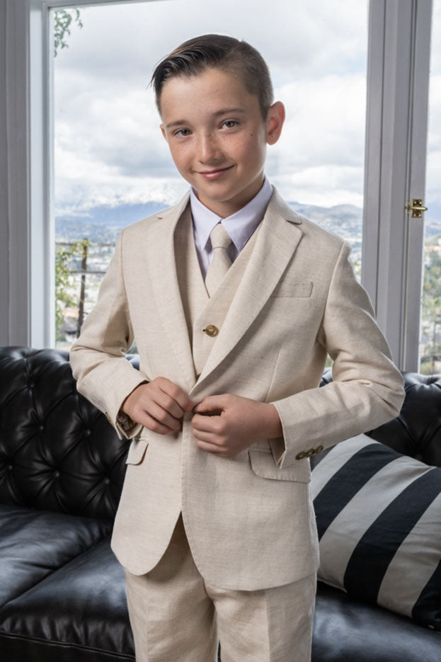 "Oasis" Kids Safari Sand Linen Suit (5-Piece Set) – LittleTuxedos.com