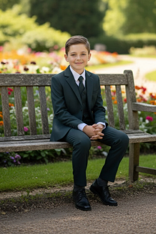 "Mason" Kids Hunter Green Suit (5-Piece Set) – LittleTuxedos.com