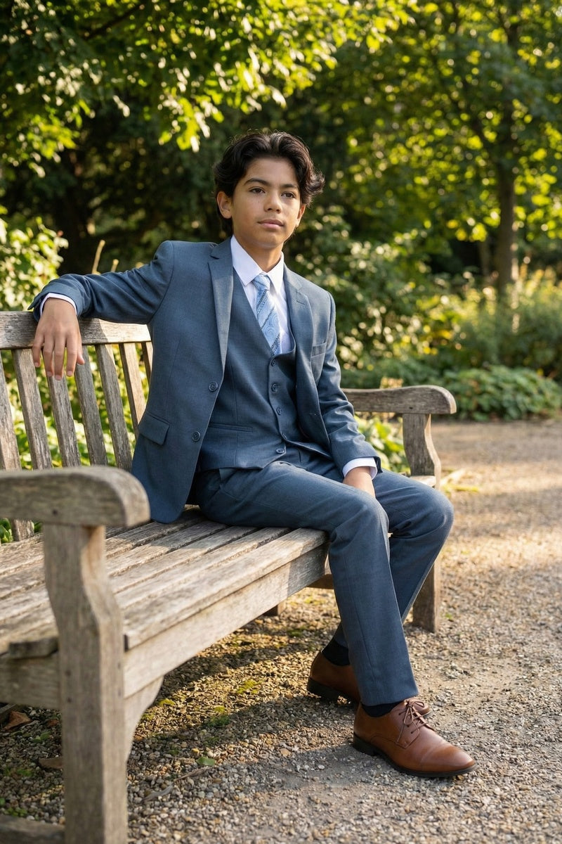 "Sharkskin Swagger" Kids Mid-Navy Suit (5-Piece Set) – LittleTuxedos.com